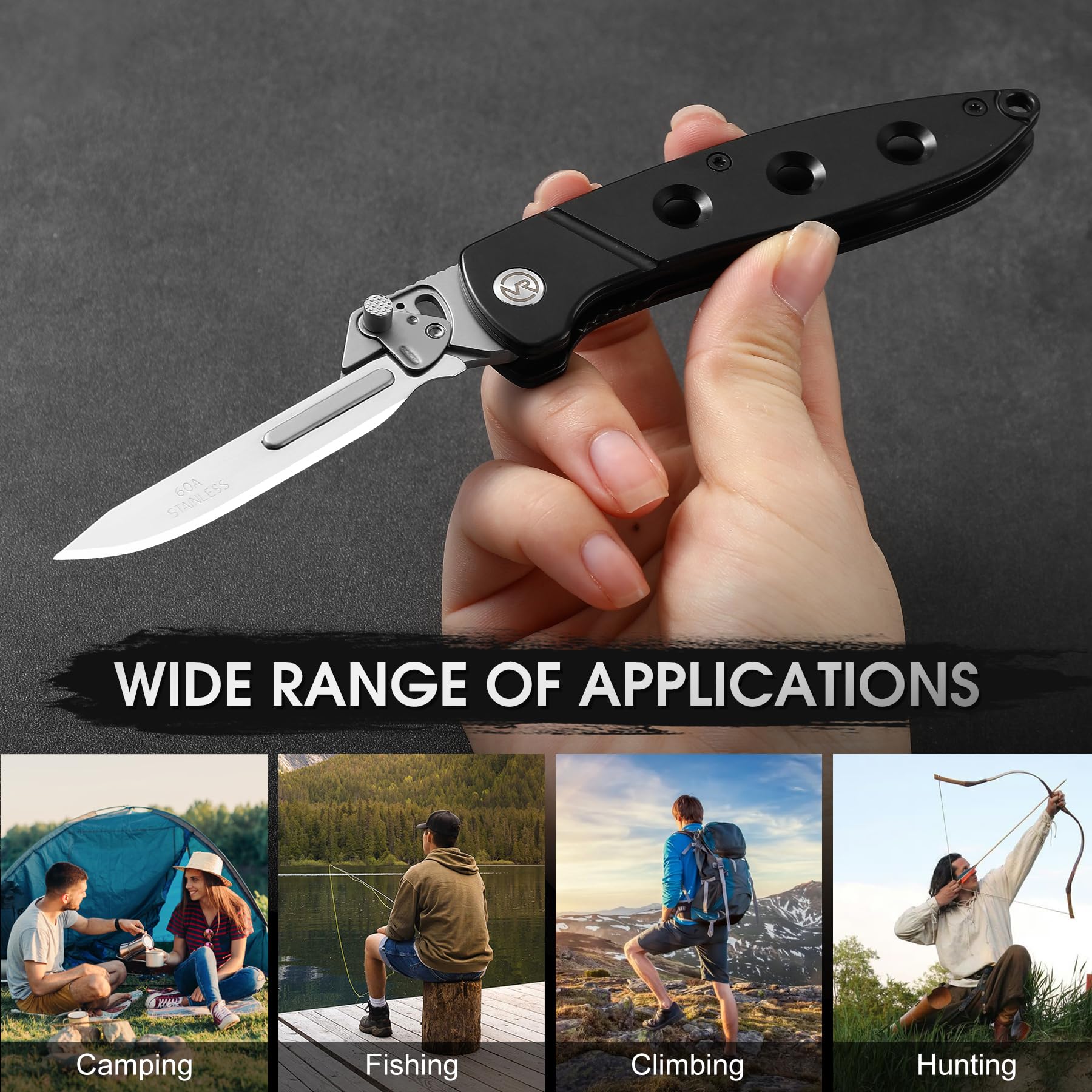 VR VIREN KNIFE Folding Scalpel Pocket Knife,EDC Utility Knife with 6pcs #60A Replaceable Blades,Outdoor Knife,Sharp Skinning Knives for Hunting, Fishing, Deer & Survival