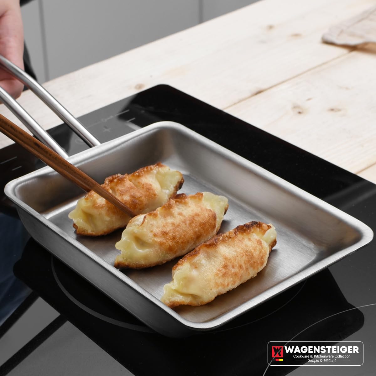 WAGENSTEIGER Stainless Steel Fry Pan, 3-Ply Reinforced Body, Rectangular Omelet Pan, Oven & Dishwasher Safe, Induction Compatible, Portable Camping Cookware, Mini or Small Size (14.2Lx5.5WX1.3H inch)