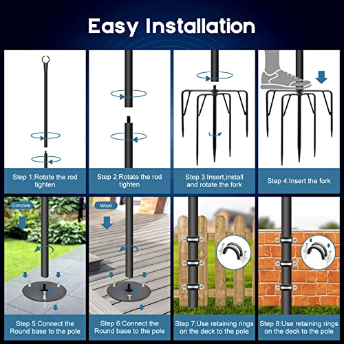 String Light Poles 10 FT, 2 Pack Light Poles for Outside String Lights, Outdoor Light Poles with Fork, Fence Brackets, Base for Hanging String Lights, Metal Poles Stand for Patio Deck Backyard