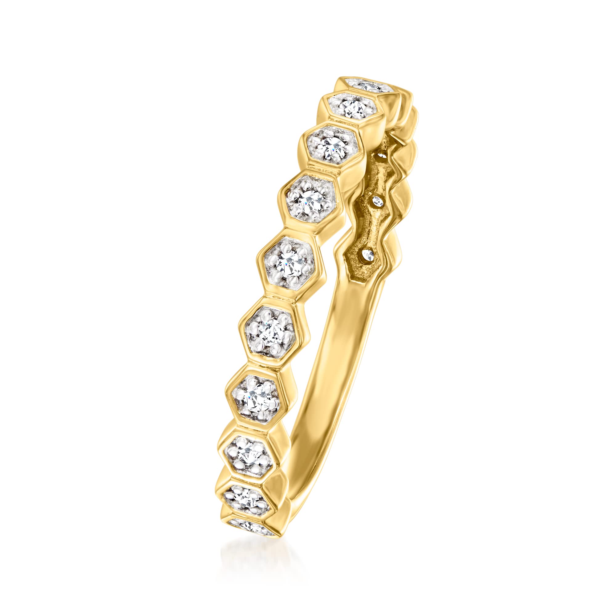 Ross-Simons 0.10 ct. t.w. Diamond Hexagon Ring in 18kt Gold Over Sterling. Size 9
