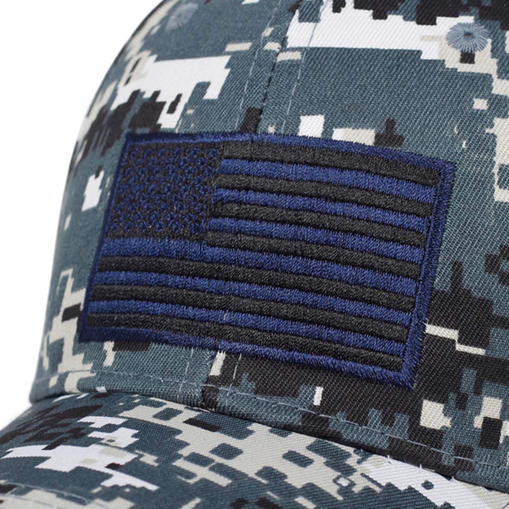 MANMESH HATT USA American Flag Embroidered Hat, Adjustable Washed Distressed Baseball Cap for Men Women (American Flag Camouflage Dark Blue, one Size)