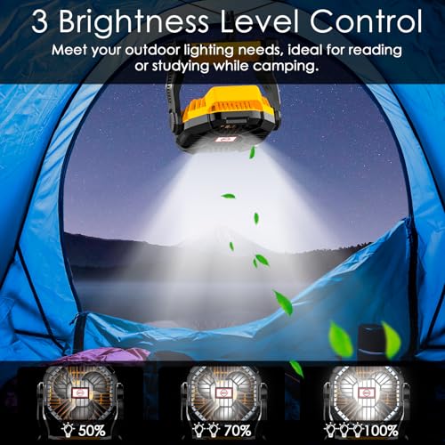 Sendowtek Portable Battery Fan with LED Light, 10400mAh Quiet Rechargeable Tent Fan with Hanging Hook 4 Speed Small USB Battery Powered Camping Fans for Travel Picnic Outdoor Indoor Cooling Sleeping