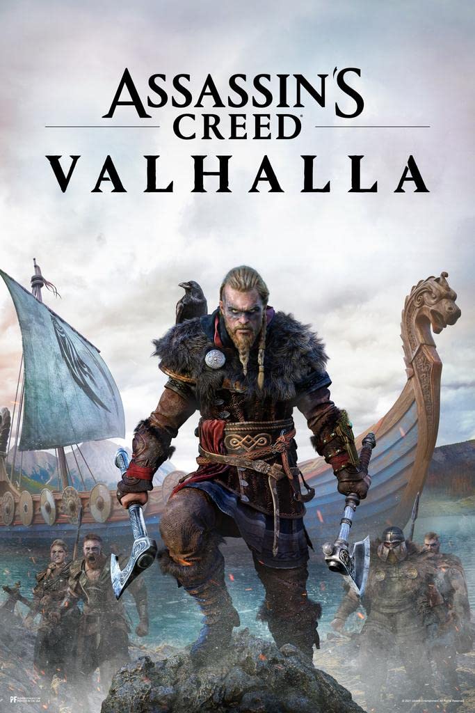 Laminated Assassins Creed Valhalla Merchandise Male Standard Edition Key Art Video Game Cover Video Gaming Gamer Collectibles Viking Eivor Varinsdottir Poster Dry Erase Wall Art 12x18
