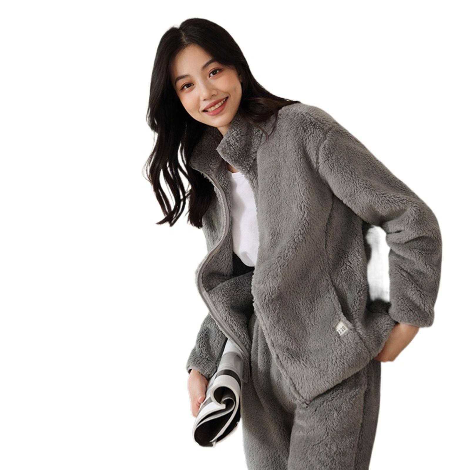 ZSQZJJ 珊瑚绒加厚家居服套装冬季女士法兰绒睡衣可外穿保暖大码两件套