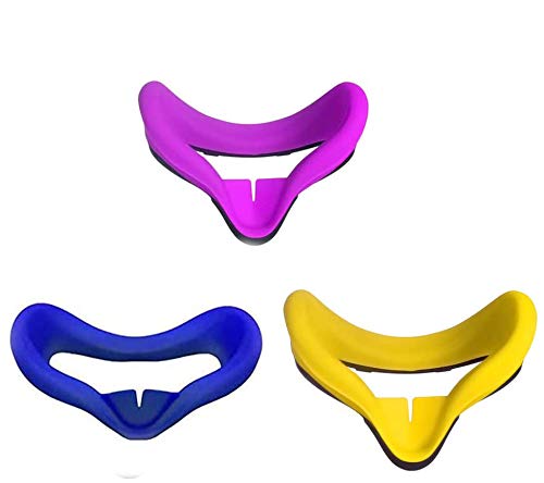MASiKEN 3Pcs Silicone Face Eye Cover for Oculus Quest, Premium Face Cushion & Face Mask Pads Sweat Guard Washable (Purple+Blue+Yellow)