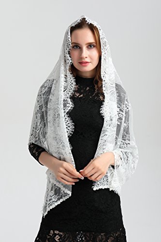 Leimandy Wedding Vintage Floral Lace Scarf Mantilla Veil Catholic Lace Shawl Party Wraps S04 (Ivory)