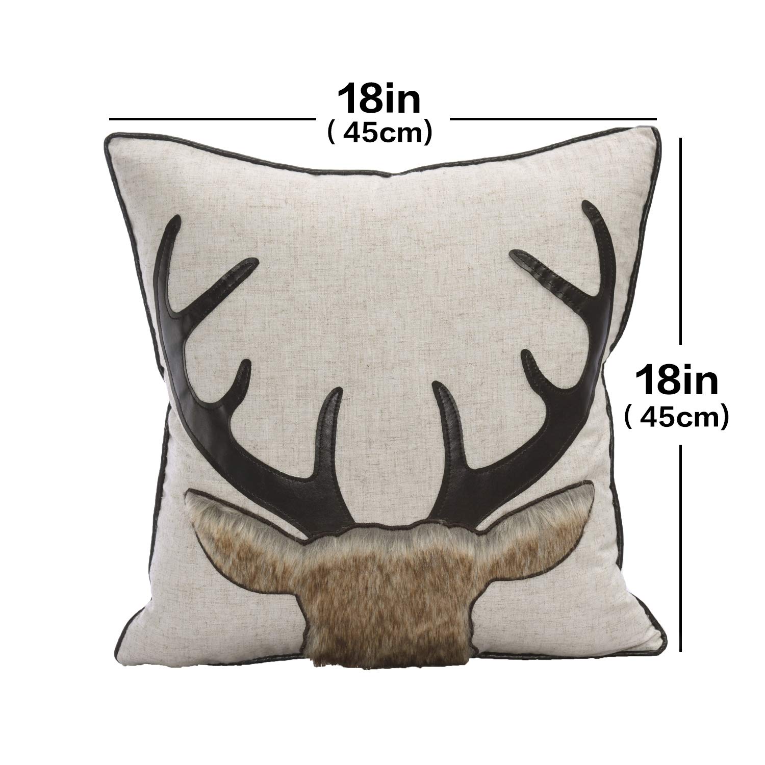 Little Funny Deer Throw Pillow Covers Farmhouse Deer Head Couch Pillow Decorative Linen Fur Deer Throw Pillow Case for Bed, Sofa, 18x18 Inch (Pack of 2)