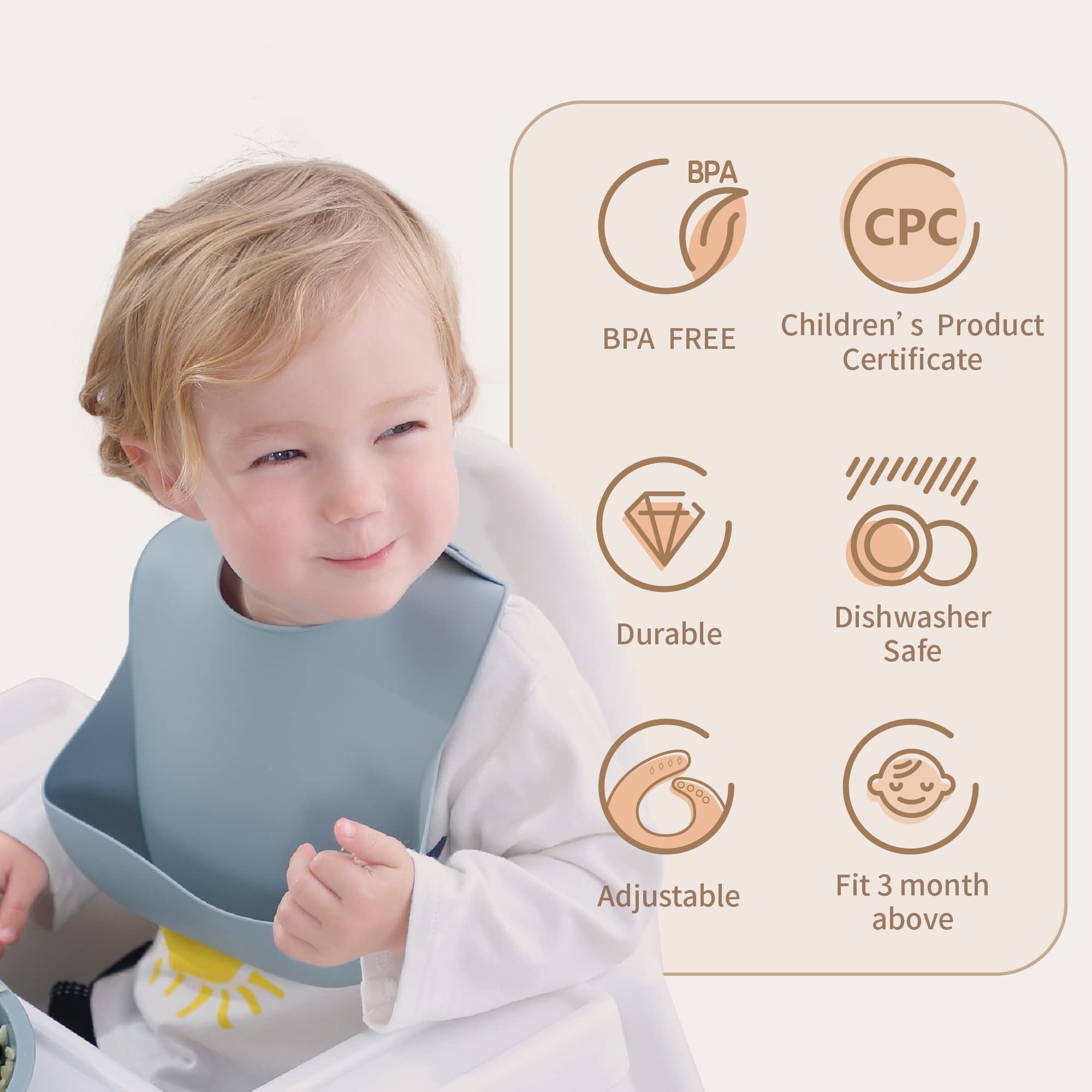 Moonkie Silicone Baby Bibs Set Of 2 | BPA Free Waterproof | Soft Durable Adjustable Silicone Bibs for Babies & Toddlers(Pale Mauve/Shifting Sand)
