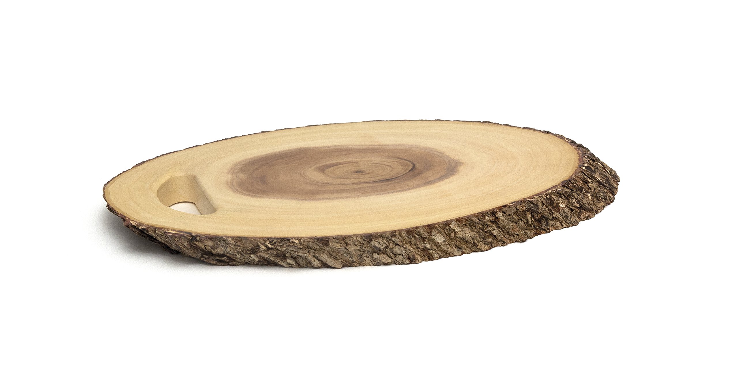 Lipper International Acacia Oval Tree Bark Server with Handle for Canapés and Hors D'oeuvres, 19.5" x 11.75" x 1.25"