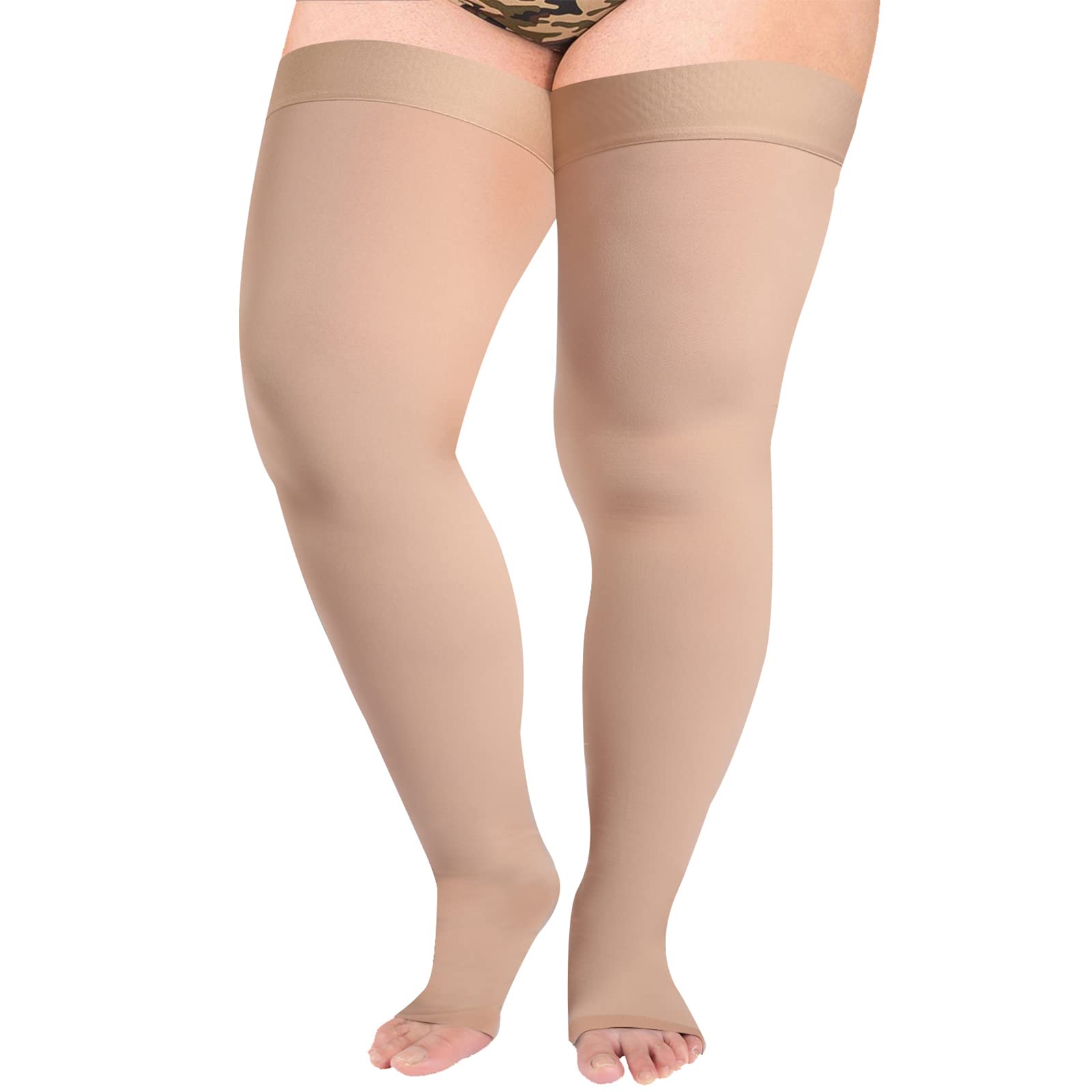 Plus Size Medical Compression Socks 20-30 mmHg for Women Men Circulation with Grip Open Toe Extra Wide Leg Black Beige, 4XL