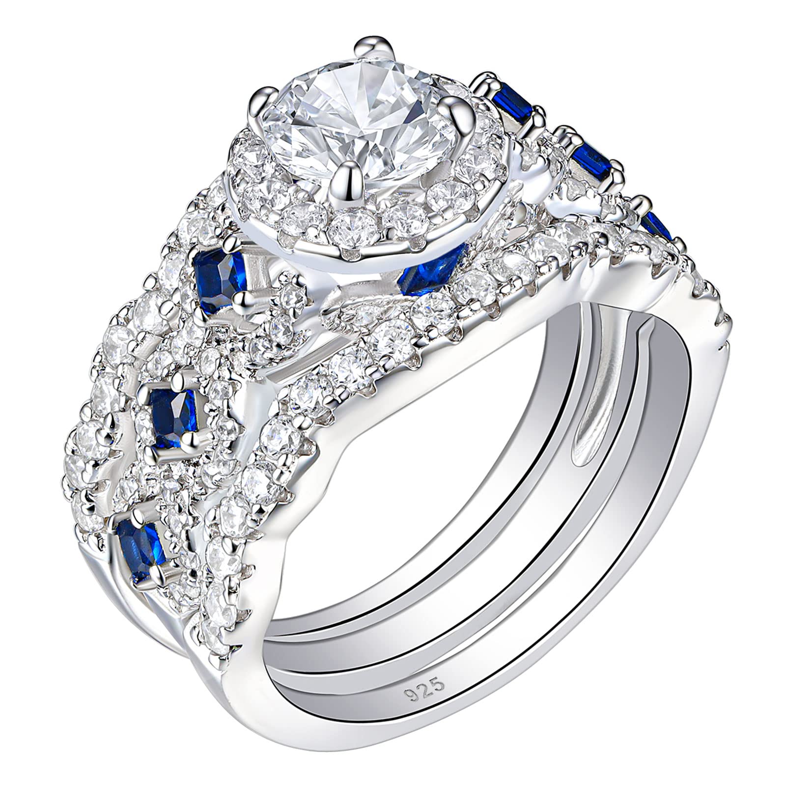 Newshe Engagement Wedding Ring Set 925 Sterling Silver 3pcs 2.5ct Round White Cz Blue Size 5-10 (6)