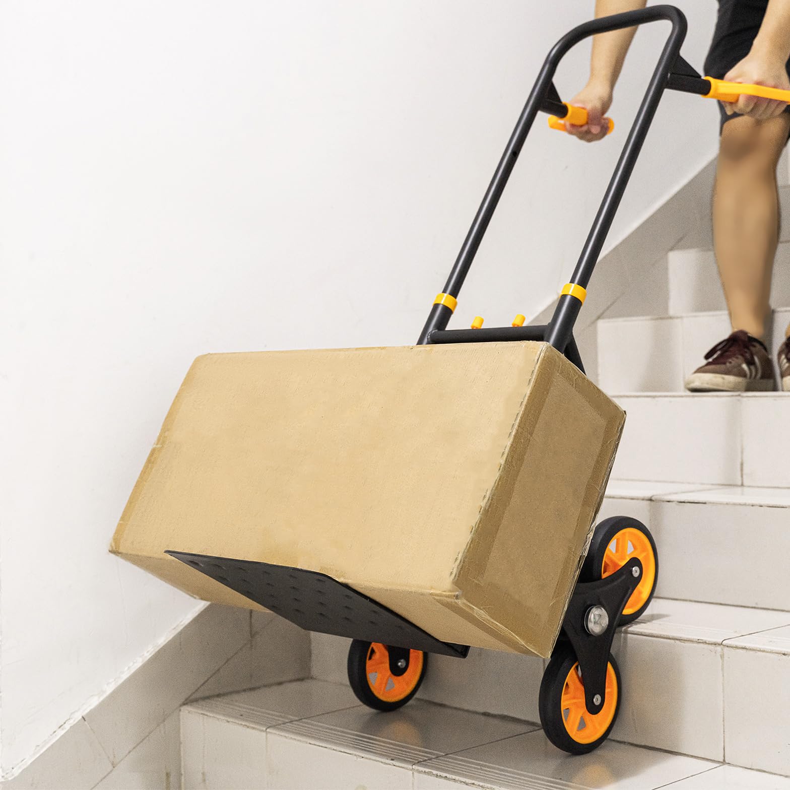 Mstge Stair Climbing Hand Truck, 2 in 1 Stair Climber Dolly Heavy Duty, 350 Lbs Capacity Stair Trolley Cart with 6 Rubber Wheels and Elastic Rope