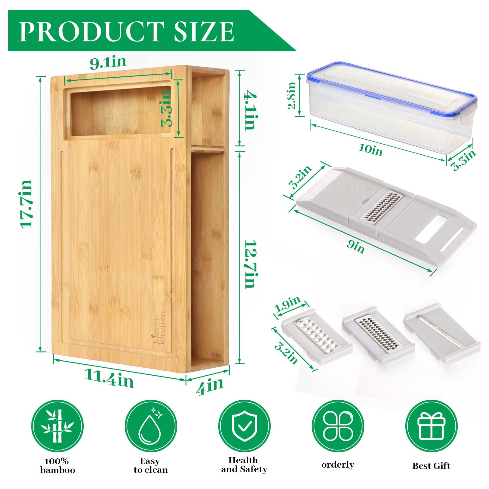 Klever Kitchen Bamboo Cutting Board with Storage Containers - Extra Large Chopping Board with Drawers, Stackable Inserts, Built-in Slicers - Sturdy Food Prep Cutting Board - Modern Meal Prep Station