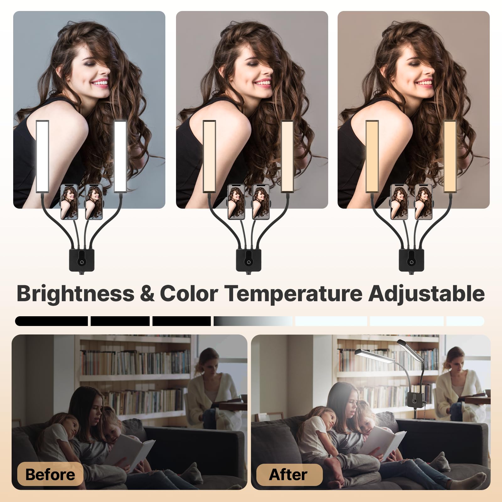 LED Video Light, ULANZI 45W Double Arms Beauty Light with Adjustable Tripod Stand, Dimmable 3200-5600K LED Video Light Photography Kit with 2 Phone Holders, for Makeup,Manicure,Tattoo,Live Streaming