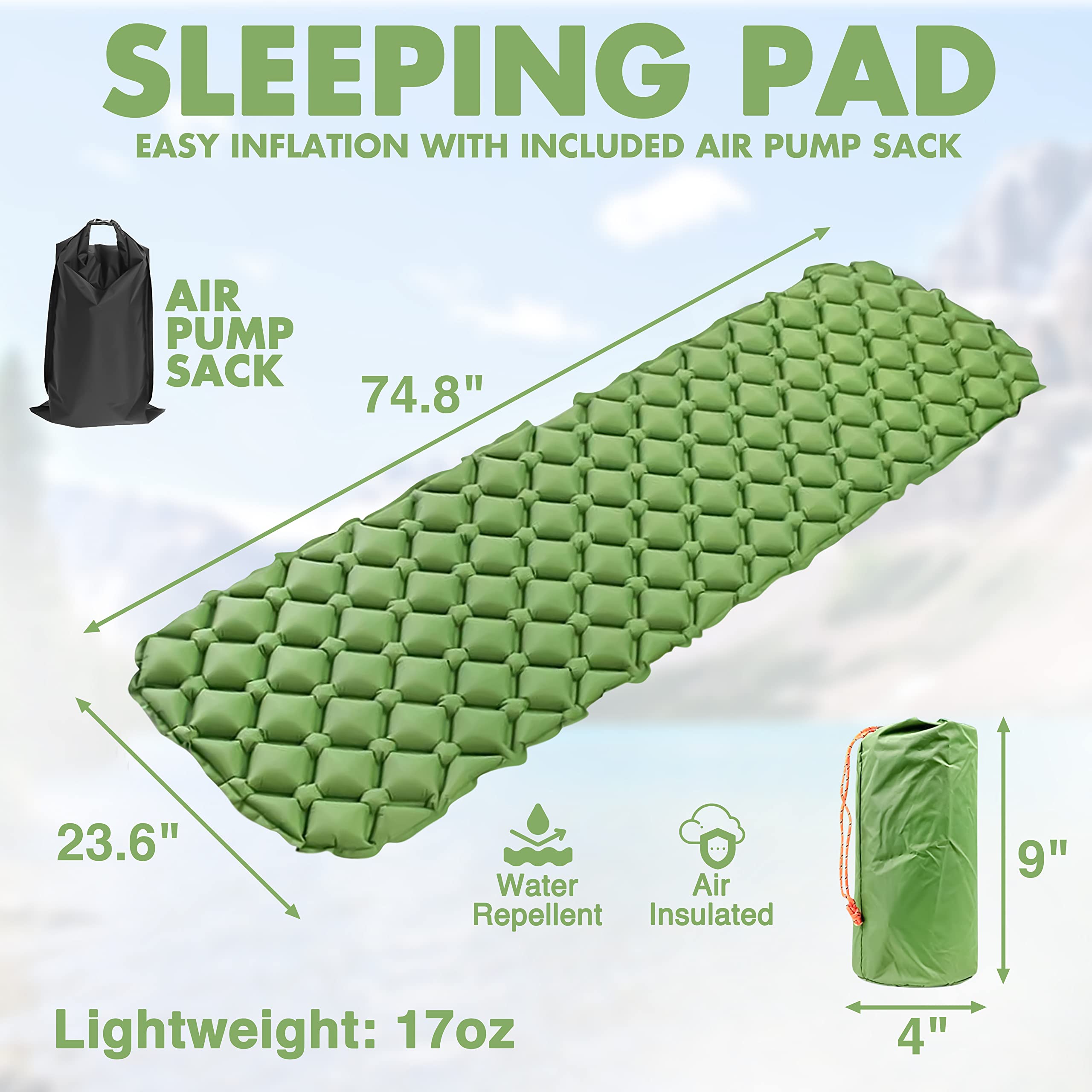 Rojomark Duck Down - 600 Fill Power Duck Down Mummy Sleeping Bag, Sleeping Pad and Air Pillow. Backpacking Sleeping Bags for Adults for Hiking, Camping and Traveling.