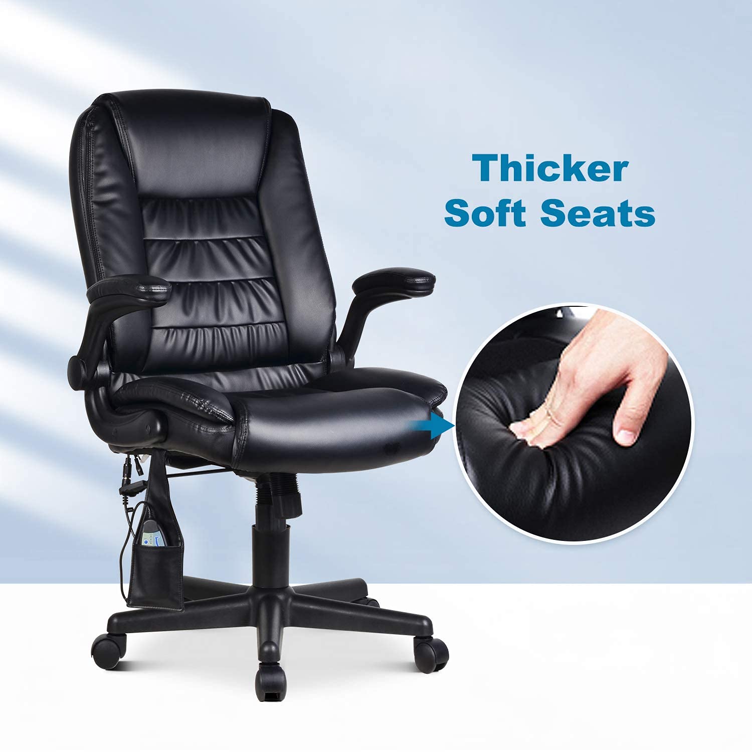 LENTIA Massage Office Chair High Back Executive Chair Ergonomic Leather Computer Desk Chair with 6 Vibrating Point, Black (27.16" W × 28.34" D × 41.73-45.74" H)