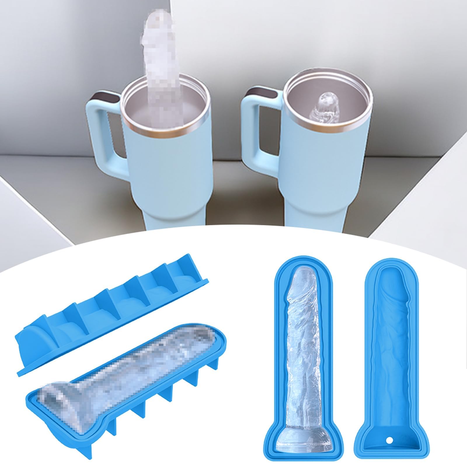 Silicone Ice Cube Mold Tray: Unique, Fun Shapes for DIY Ice Blocks. Chill Cocktails, Whiskey, Juices, Tea, Coffee. Essential Tool for Home Bars & Kitchens. Enjoy Chilled Drinks (Blue)