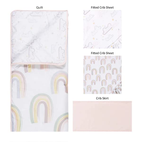 Trend Lab Painted Rainbow 4-Piece Baby Nursery Crib Bedding Set, Includes Quilt, 2 Fitted Crib Sheets, and Crib Skirt