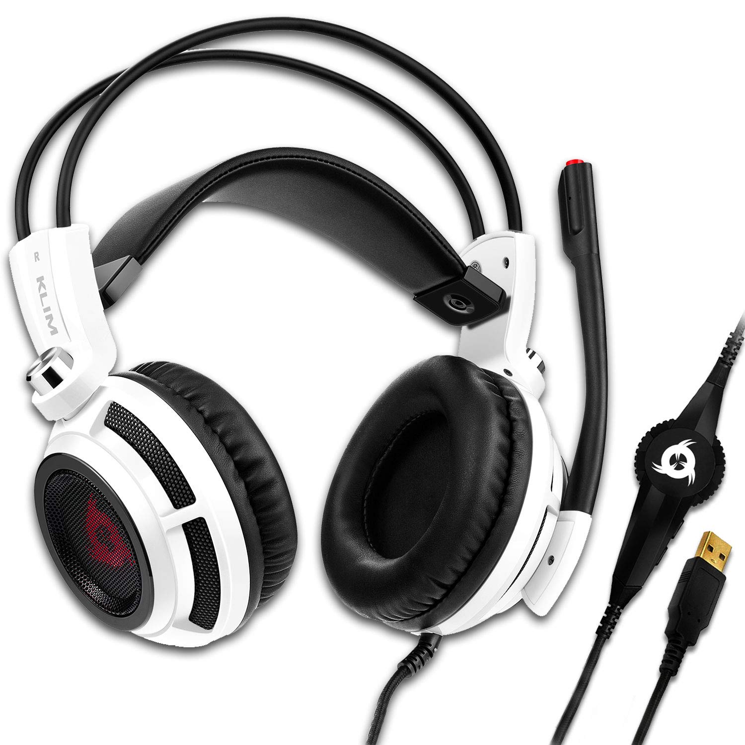 Klim Puma - USB Gamer Headset with Mic - 7.1 Surround Sound Audio - Integrated Vibrations - Perfect for PC and PS4 Gaming - New Version - White