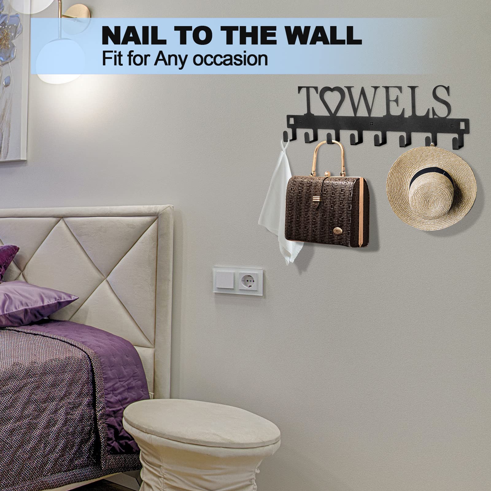 Kruodop Over The Door Hooks,Towel Holder for Bathroom, Black Towel Rack Coat Rack, Wall Mount Door Towel Hooks for Bedroom Kitchen, Door Towel Hanger for Hanging Hat Clothes Bathrobe Bag