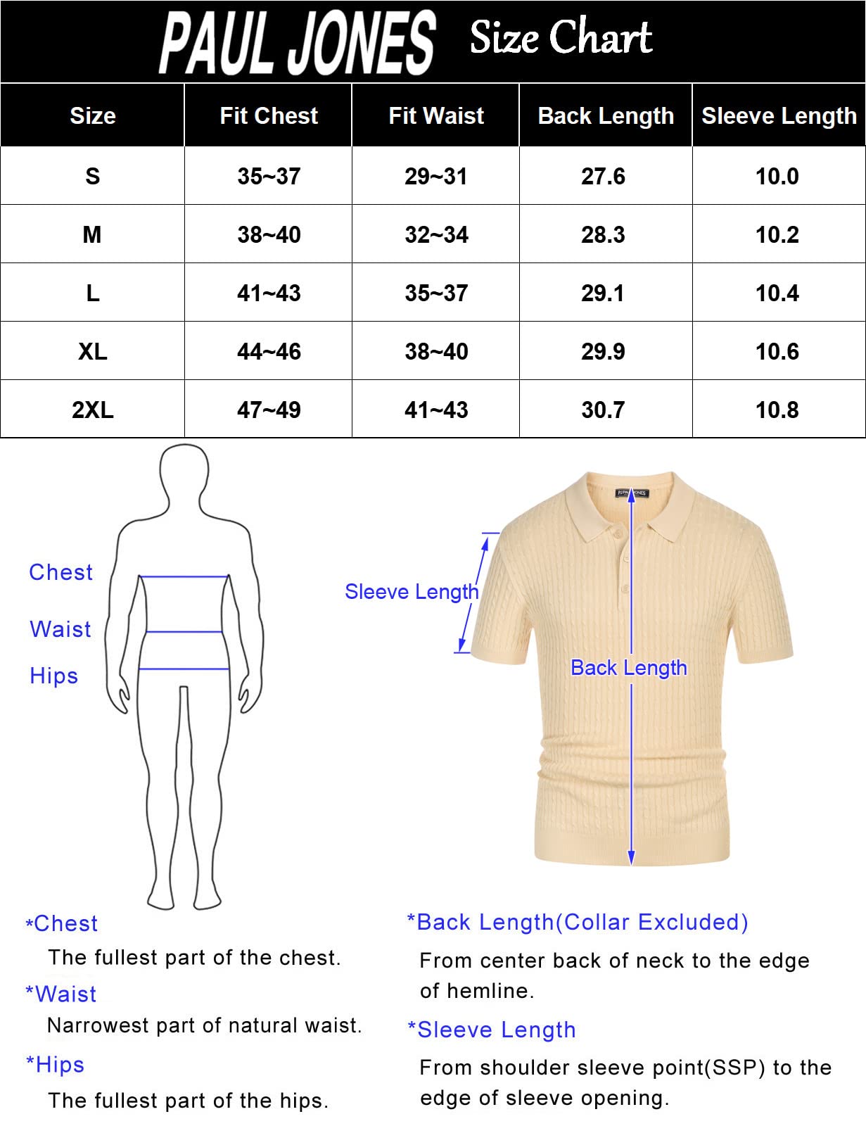 PJ PAUL JONES Mens Cable Knitted Polo Shirts Knitting Lightweight Golf Tee Shirt for Summer Black