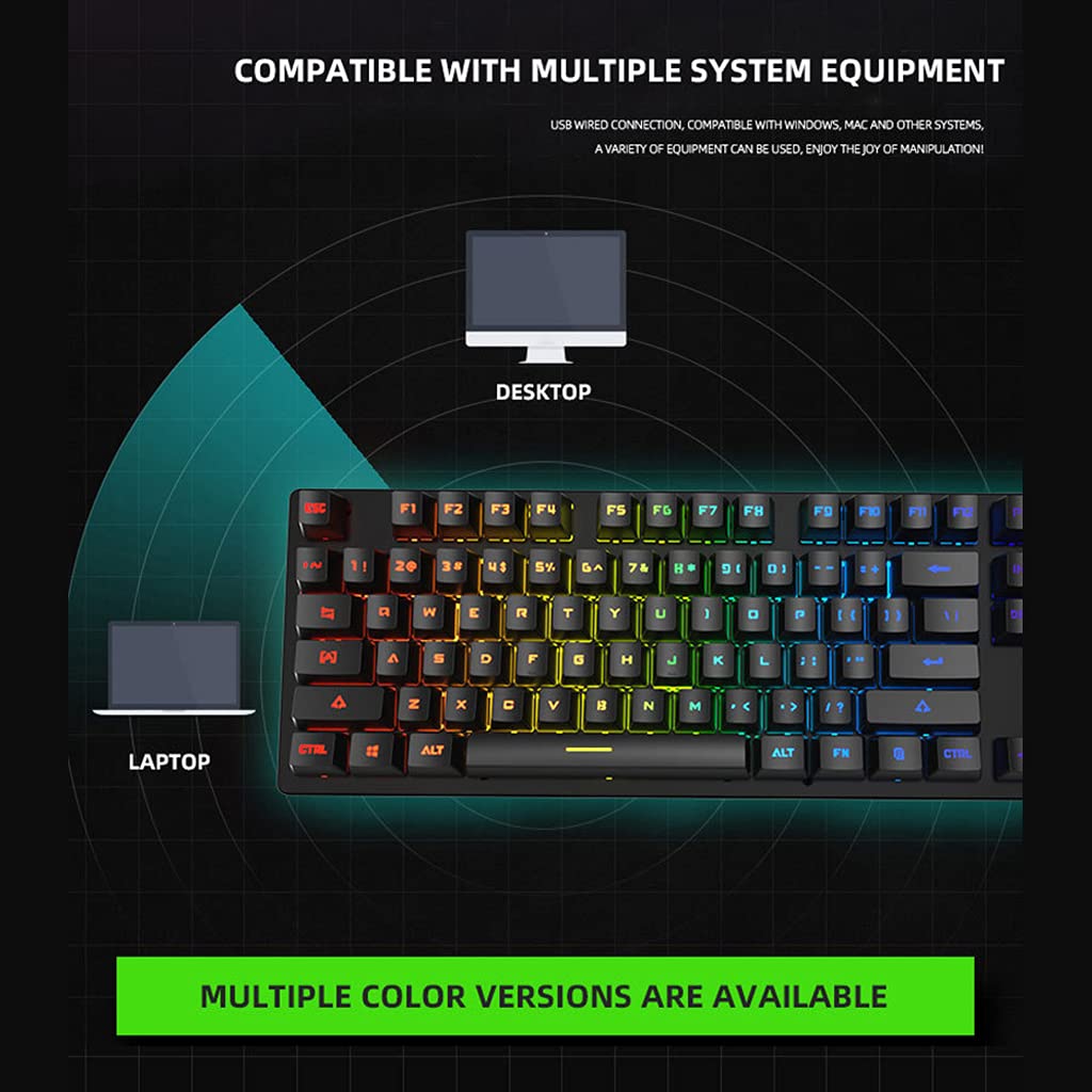 unband Mechanical Keyboard 87 Key 2-Color Injection Green Axis RGB Backlight USB Wired Keyboard Ergonomic for Office Or Gaming (Color : Pink)