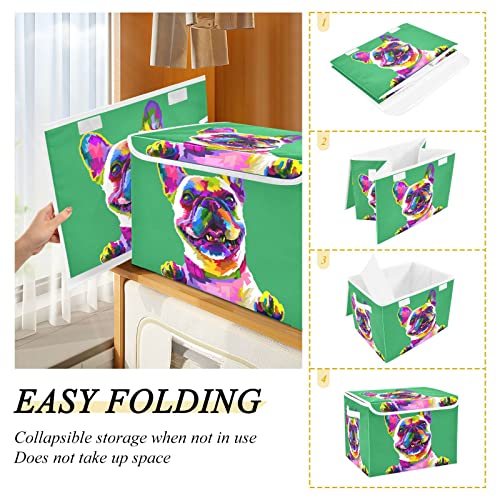 xigua Dog Storage Bins with Lids and Carrying Handle,Foldable Storage Boxes Organizer Containers Baskets Cube with Cover for Home Bedroom Closet Office Nursery