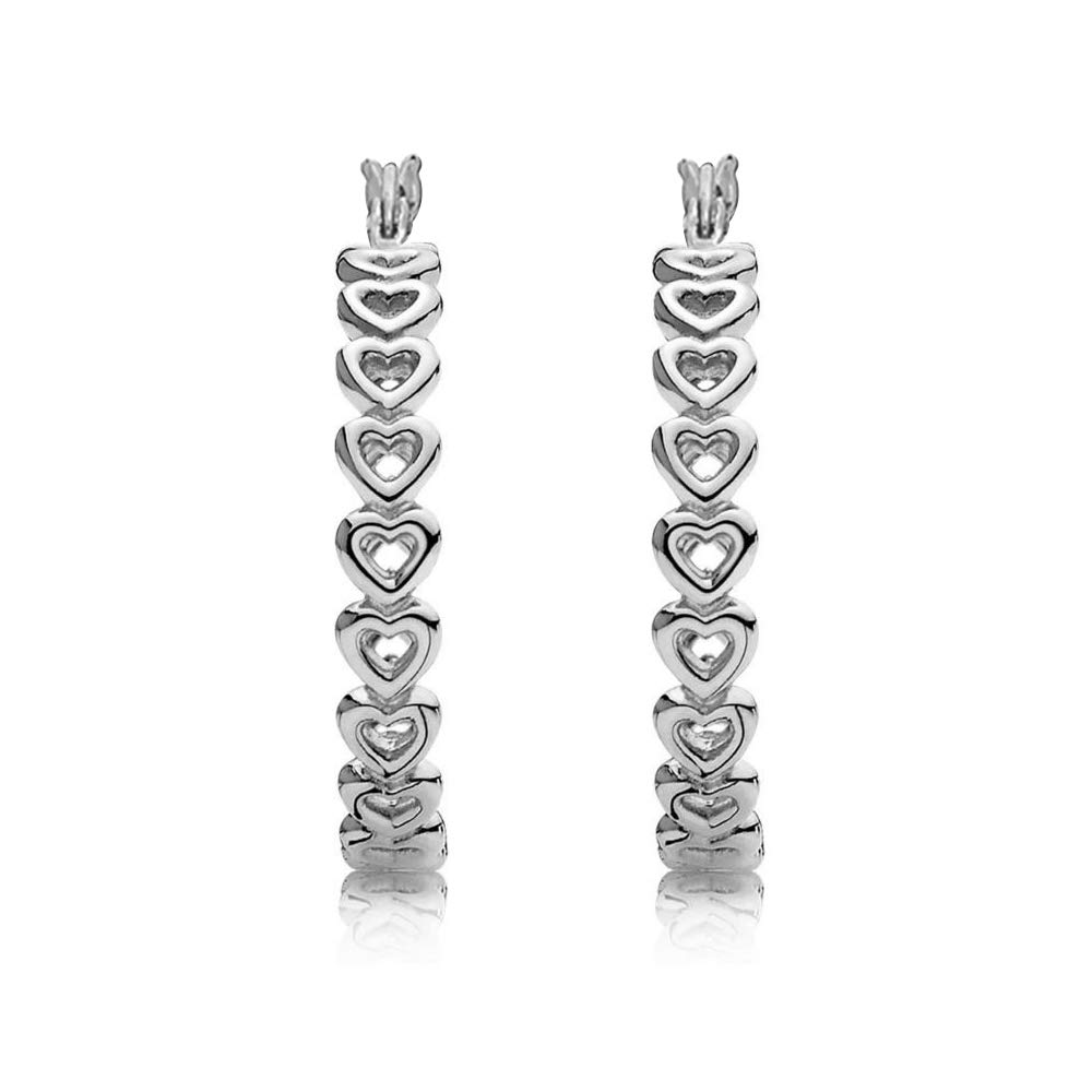 LeCalla Sterling Silver Heart Hoop Earrings Jewelry Rhodium Plated Love Heart Linked Hoop Earring for Women