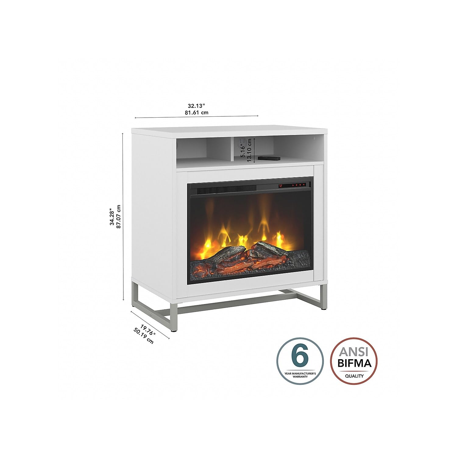 Office by kathy ireland Method Floor Standing Electric Indoor Fireplace with Shelf, 32-inch W, White (KI70209FRK)