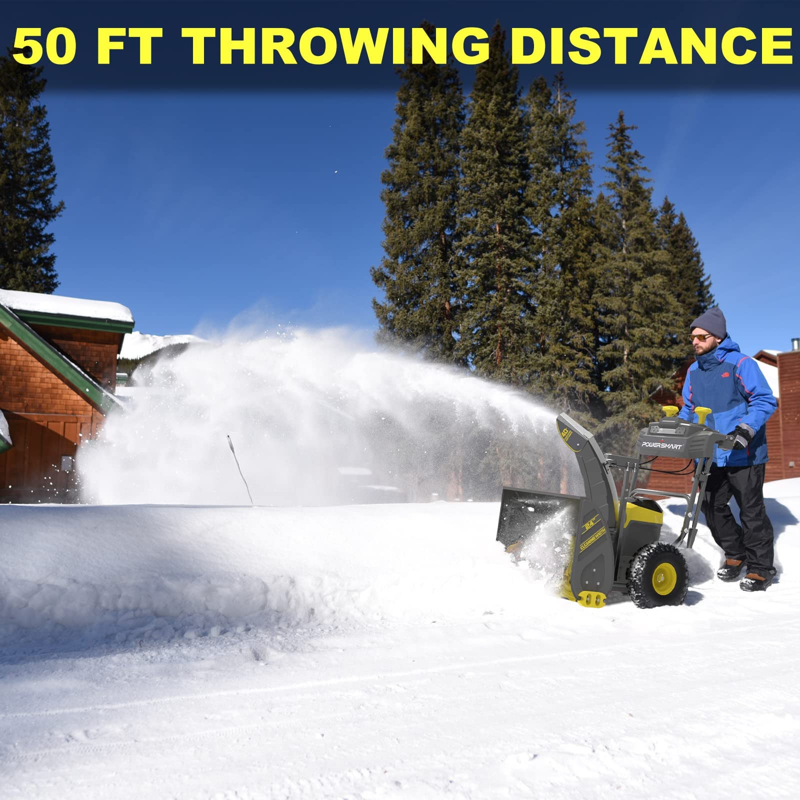 PowerSmart Electric Snow Blower, 24 Inch Cordless Snowblower with 80V 6.0Ah Battery and Charger Included, Battery Powered Snow Blower with Speed Control