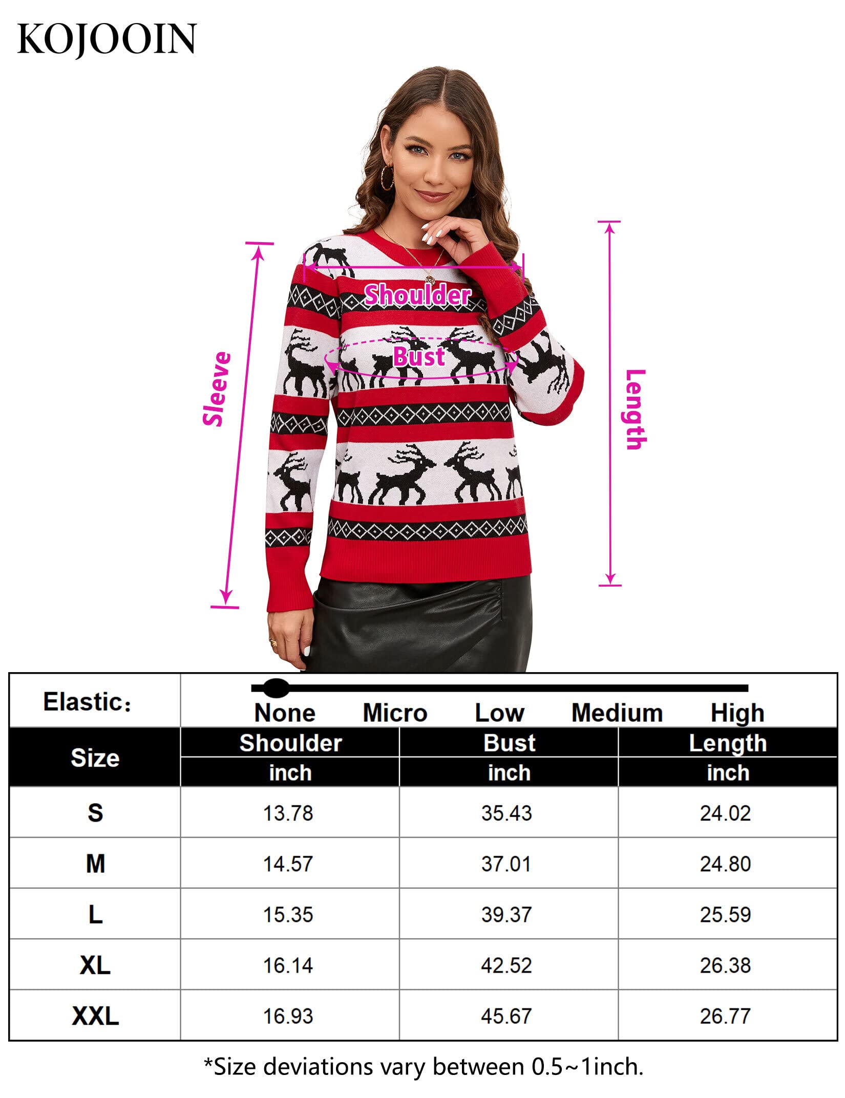 KOJOOIN Women's Christmas Sweaters Long Sleeve Knit Ugly Pullover Sweater Funny Christmas Tree Reindeer Animal Print Knitwear
