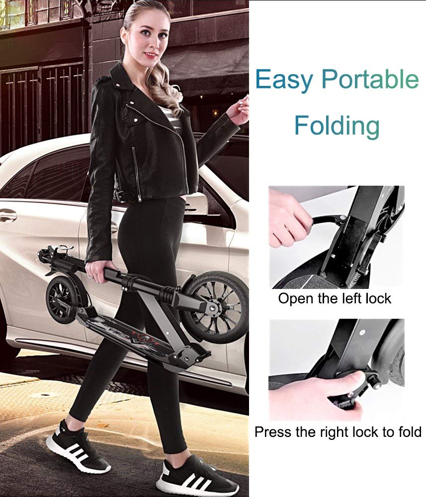 LXLA - Folding Adult Kick Scooter with Disc Handbrake, Big Wheels Dual Suspension Commuter Scooter, Adjustable Height, Supports 220lbs