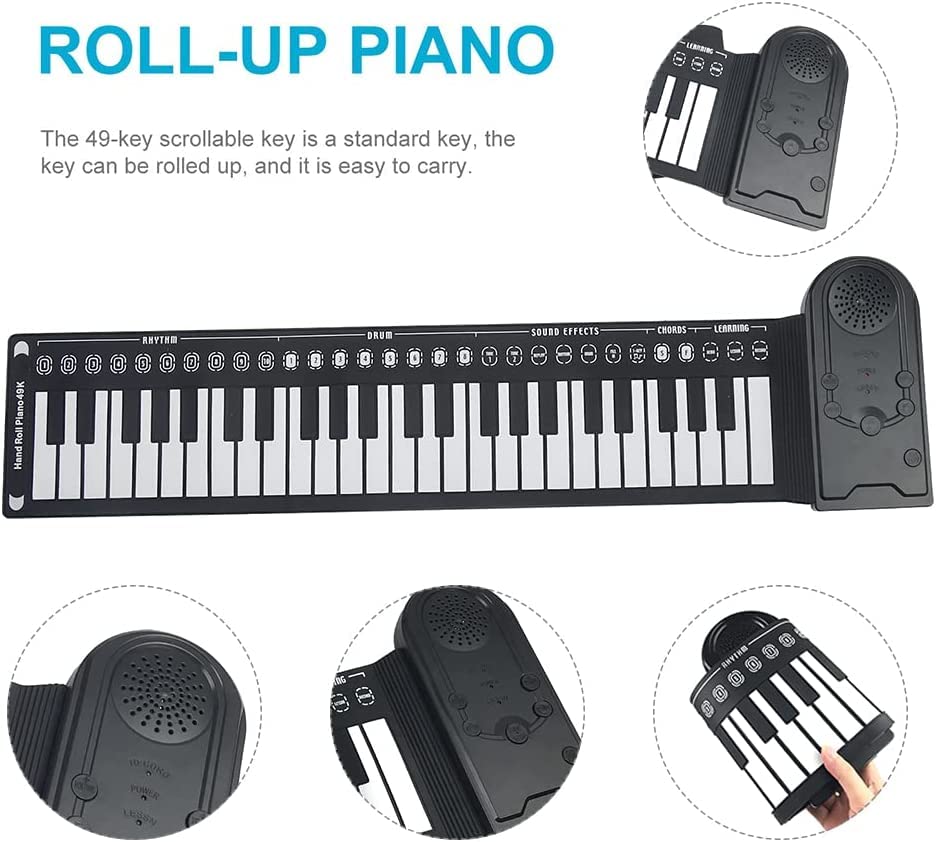 Roll Up Piano,49 Keys Electric Piano Keyboard,Portable Keyboard Piano,Keyboard Piano for Beginners(Black)