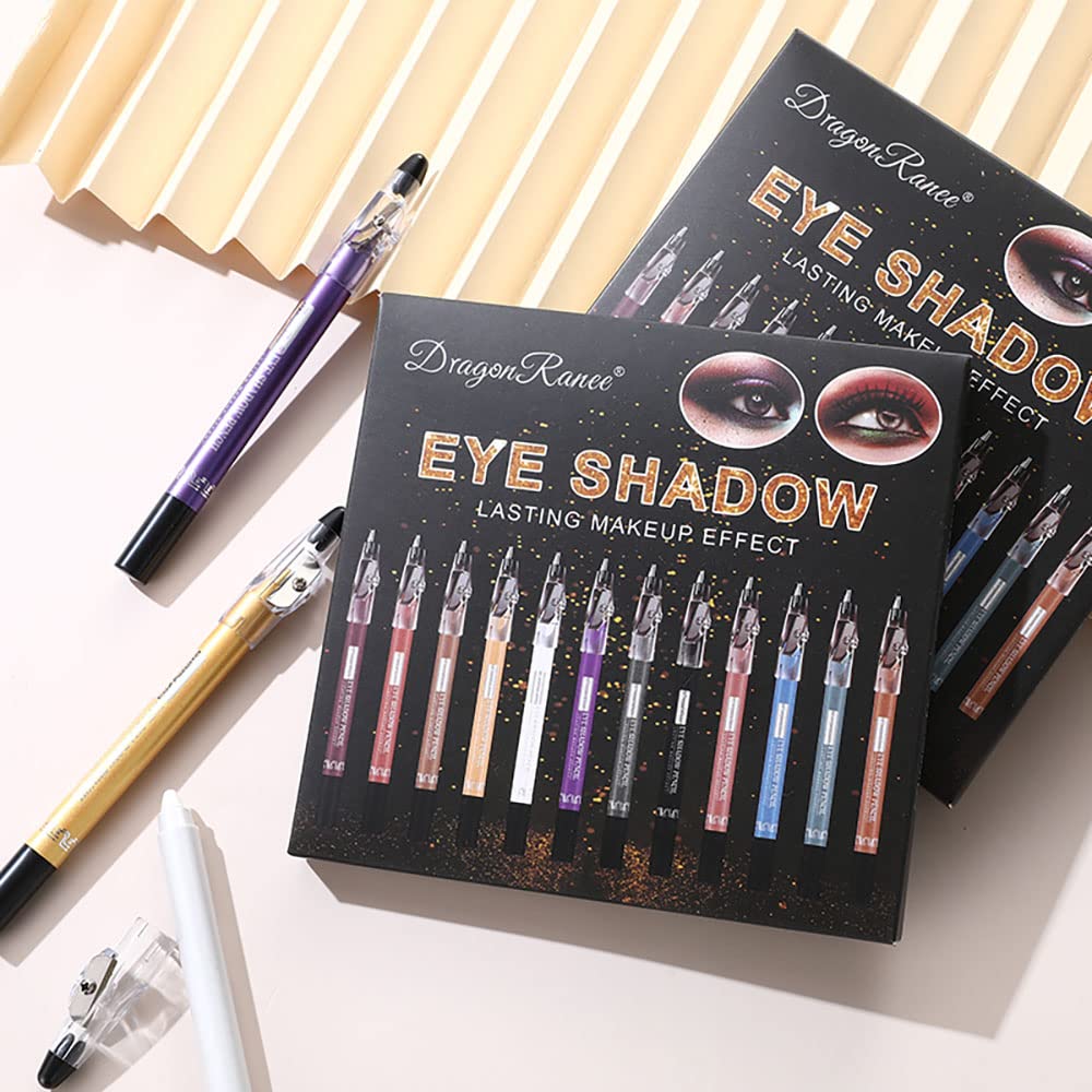 Sitovely 12 Pcs Matte Eyeshadow Stick Set with Sharpener Cap, Long Lasting Pearly Sparkle Glitter Eyeshadow Pencil Shimmer Metallic Eye Shadow Makeup (A, M)
