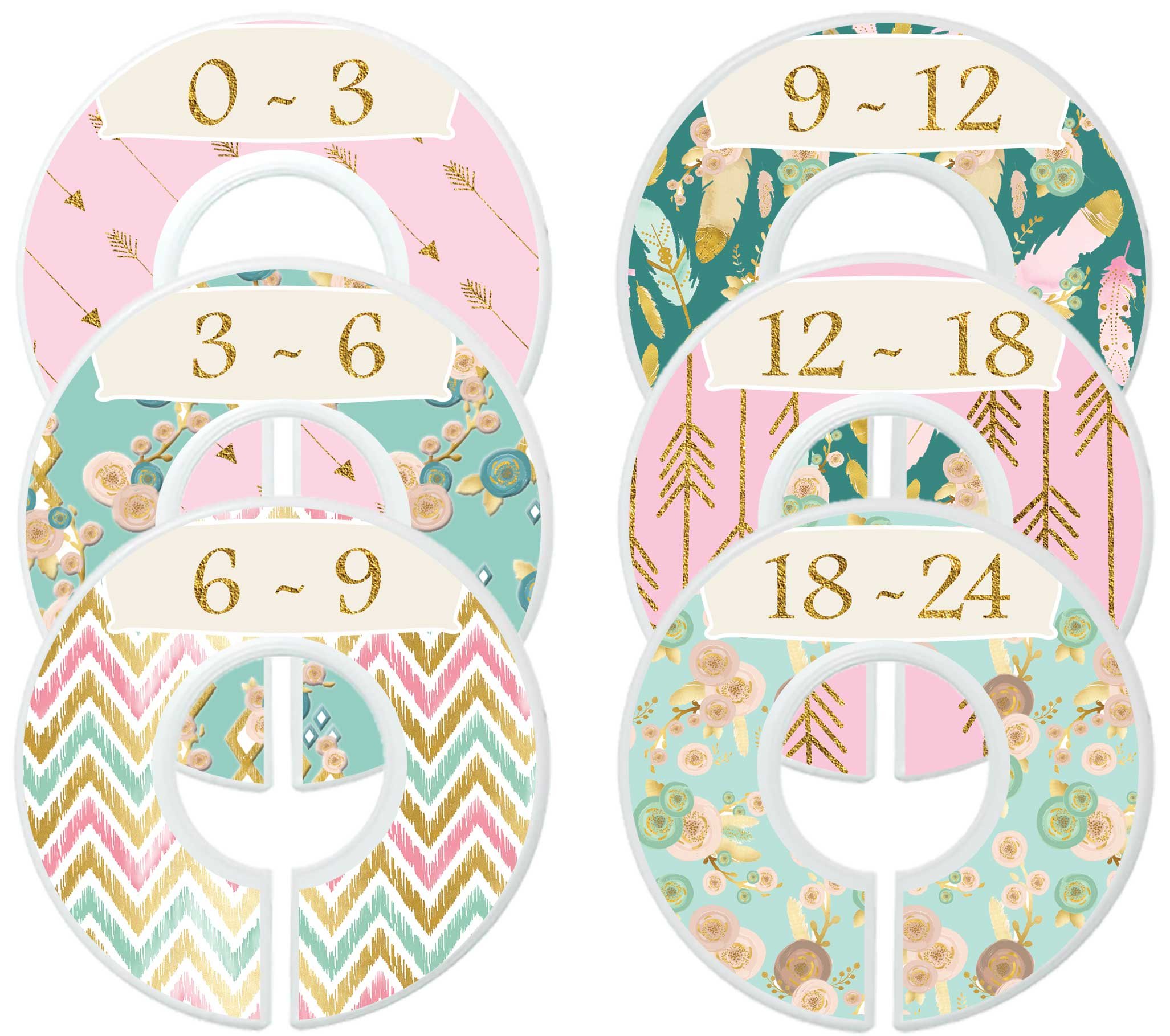 Mumsy Goose Nursery Closet Dividers, Closet Organizers, Baby Girl Clothes Dividers Pink Gold