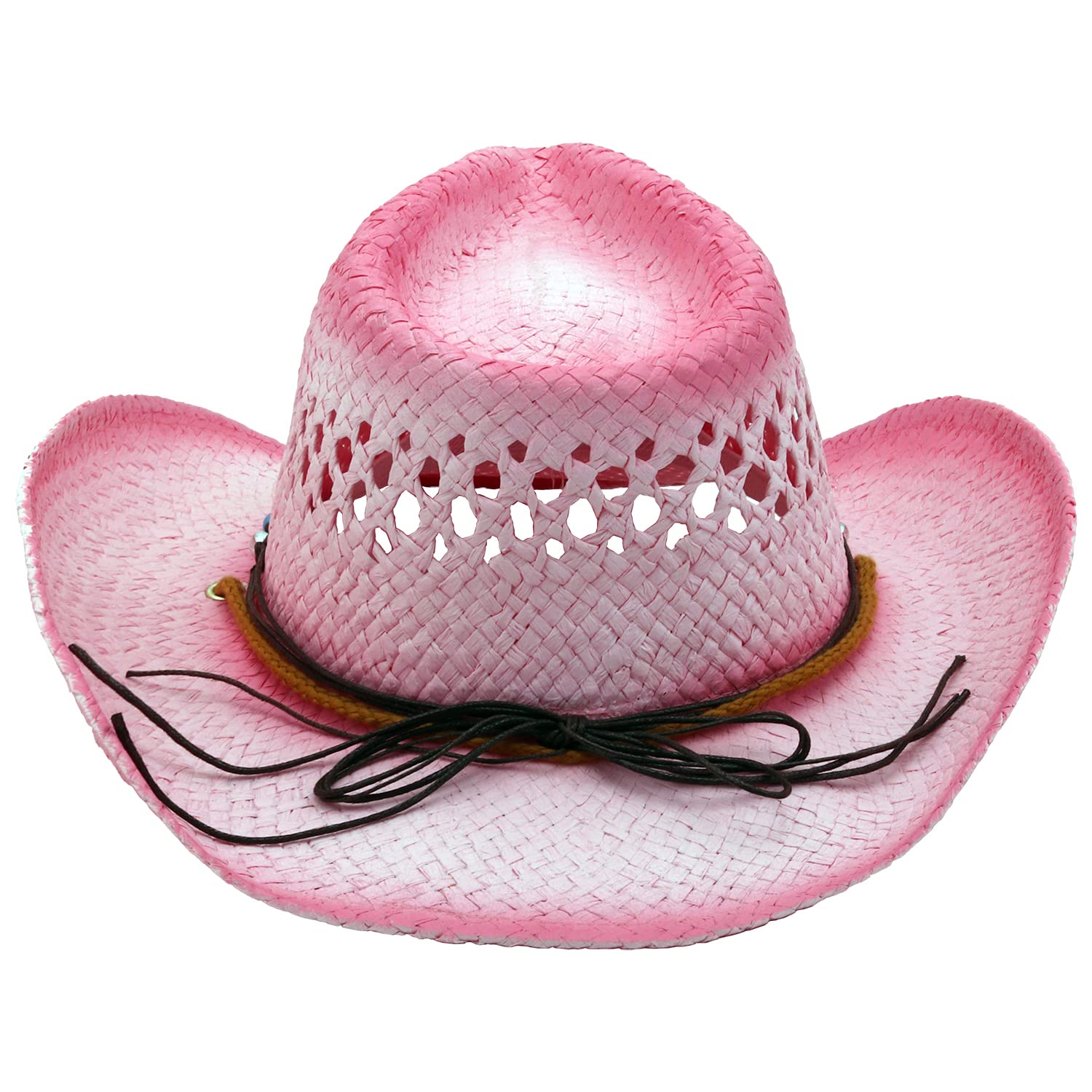 Retro Rodeo Wild Western Cowboy Hats for Men and Women - Raffia Straw - Pink