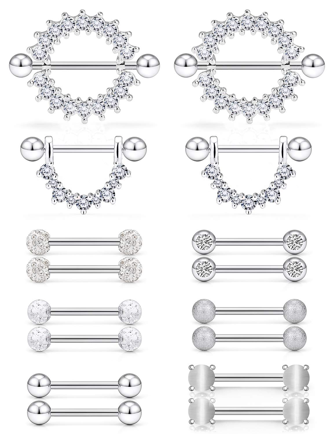 Lcolyoli 16G Cat's Eye Stone Nipple Rings Surgical Steel Dangle Nipplerings Tongue Ring CZ Straight Barbell Piercing Body Jewelry for Women Men Silver-tone