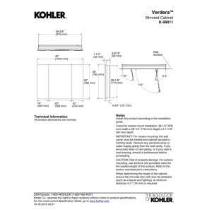 KOHLER 99011-NA Verdera 40" W x 30" H Bathroom Medicine Cabinet with Magnifying Mirror, Recessed or Surface Mount Bathroom Wall Cabinet, Slow-Close Doors