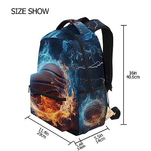 ZOEO Basketball on Snow and Fire Kids Large Backpack School Student Personalized Bookbag for Boys Girls Daypack Travel Laptop Bags with Pockets