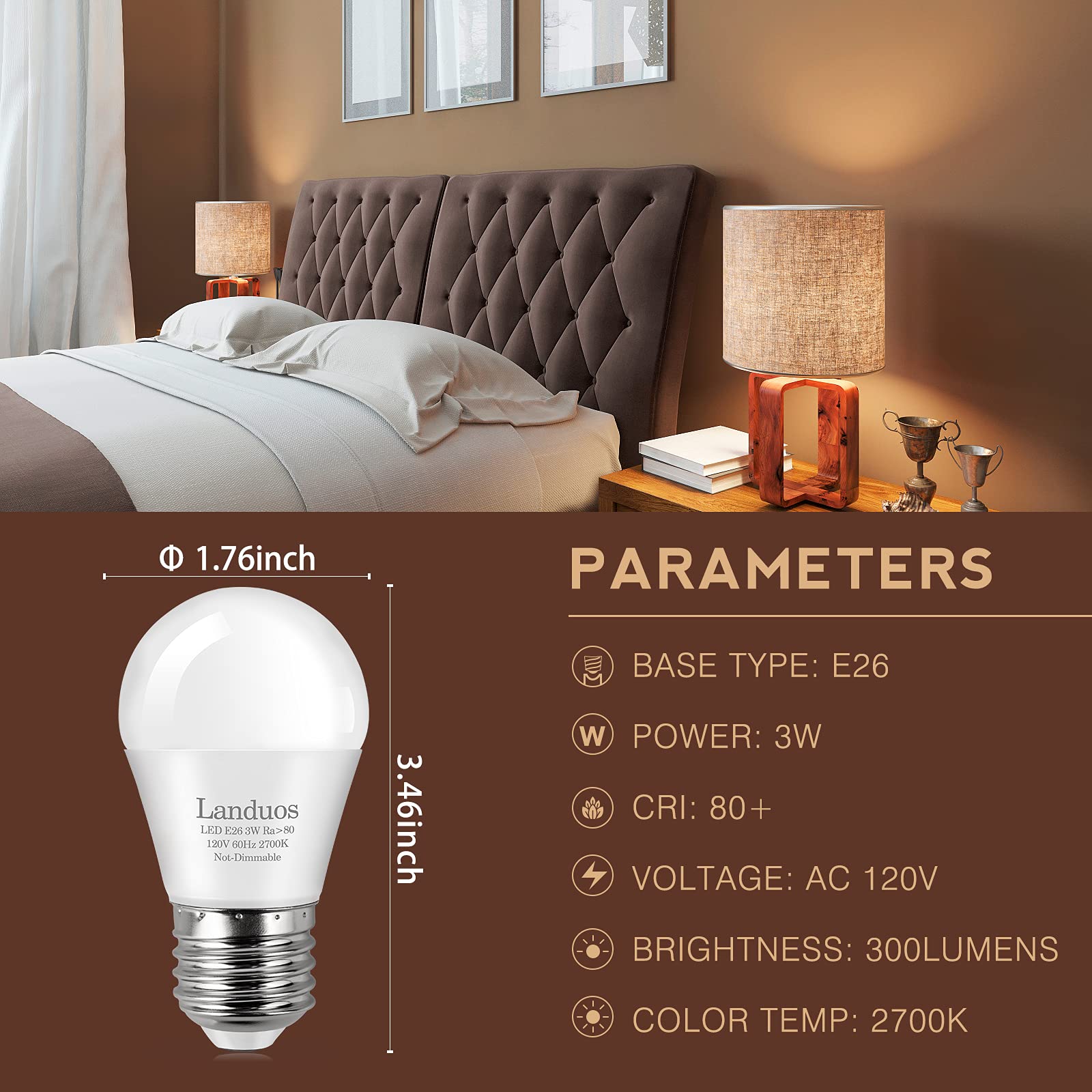 LED Bulb 3W 25 Watt Equivalent, Night Stand Bulb Table Lamp Bulb A15 Light Bulbs Warm White 2700K LED Energy Saving E26 Medium Screw Base for Home Light Bulb 4 Pack