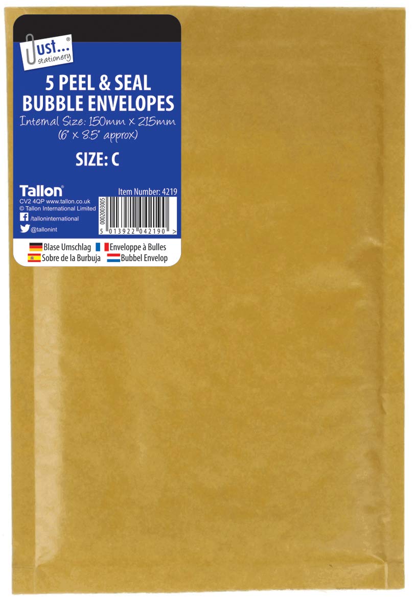 Just-Stationery Size C 150 x 215 mm Bubble Envelope (Pack of 5)