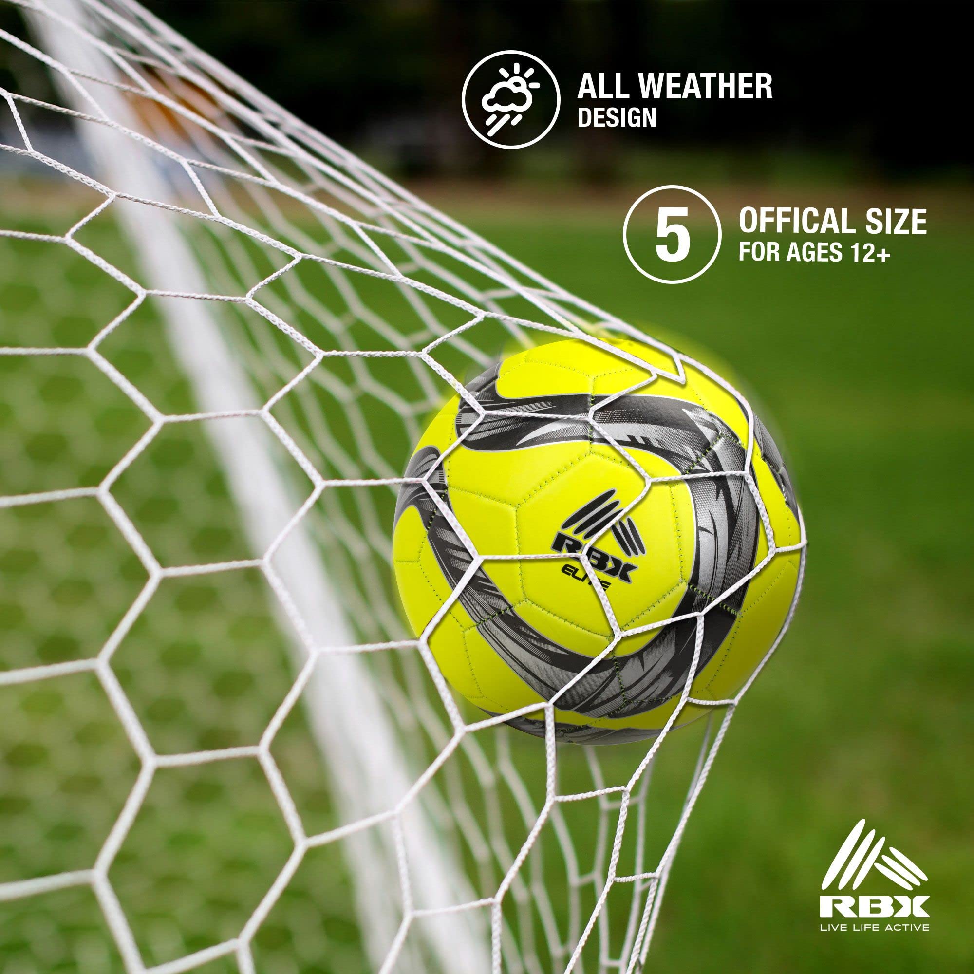 RBX Size 5 Soccer Ball : 32 Panel Construction Soccer Ball with Pump, Rubber Bladder for Air Retention and Ball Shape, High Contrast Graphics for Adults & Kids