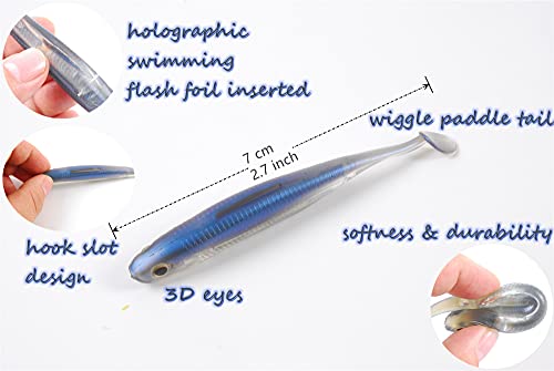 Papa.Jiang Soft Fishing Lure, Artificial Lure Swimbaits, Wiggle Paddle Tail, Multiple Color Available, Saltwater/Freshwater (Blue, 3.9'')