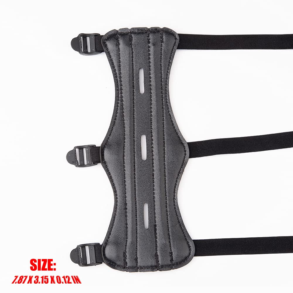 LOKHEIRA ARCHERY Archery Arm Guard, Leather Forearm Protector w/Bow Adjustable 3-Strap Buckles for Shooting Hunting Practice(Contain Finger Protector)