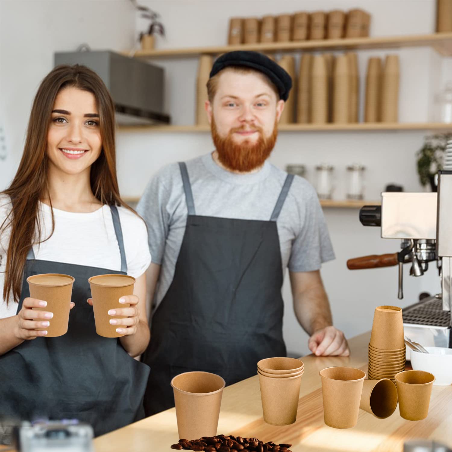 Lamosi 210 Pack 12 OZ Paper Coffee Cups, Disposable Kraft Paper Cups, Unbleached Brown Cups for Hot/Cold Beverage Party Home Office