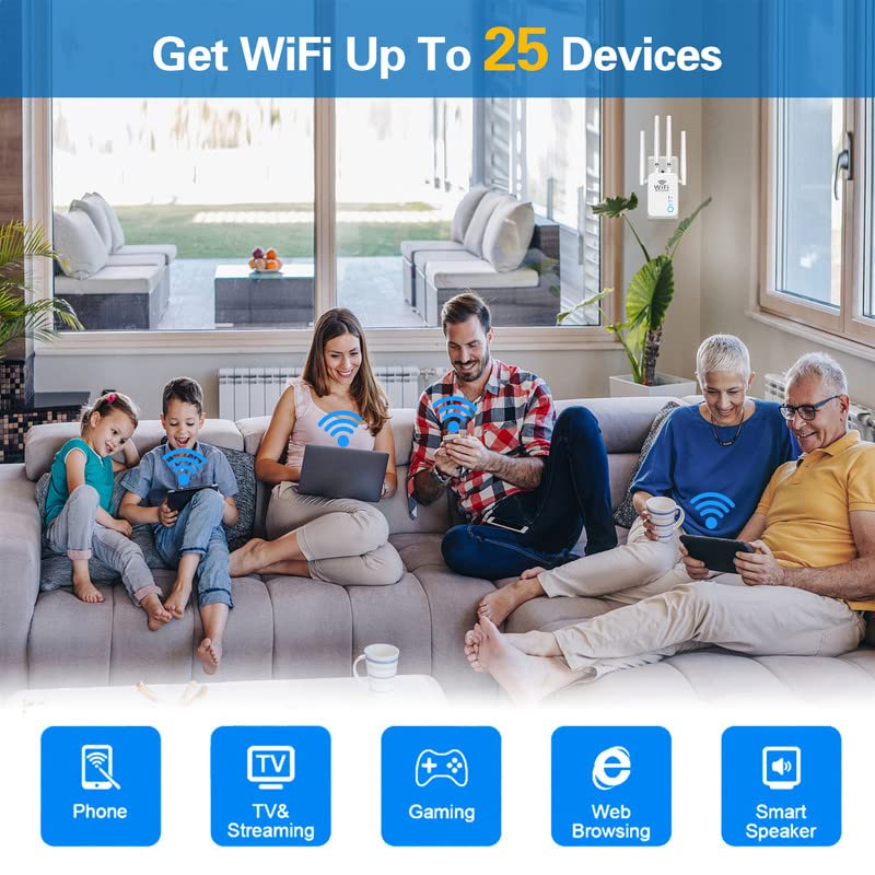 WiFi Range Extender Signal Booster, Covers up to 5000sq.ft and 35 Devices, 1200Mbps Wireless Internet Amplifier, 2.4 & 5GHz Dual Band WiFi Repeater with Ethernet/LAN Port