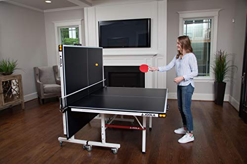 JOOLA Rally TL - Professional MDF Indoor Table Tennis Table w/ Quick Clamp Ping Pong Net & Post Set - 10 Minute Easy Assembly - Corner Ball Holders - Ping Pong Table w/ Playback Mode,