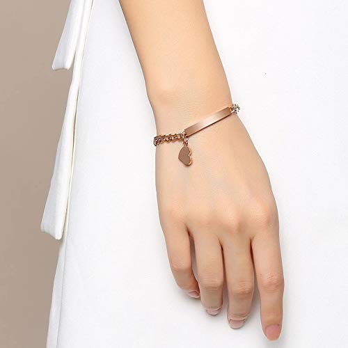 MRENITE 10k 14k 18k Solid Yellow Gold Silver Personalized His Hers Name ID Bar Bracelet Anklet Box Chain Custom Engraved Letter for Her Women Mom Daughter Son (Rose Gold)