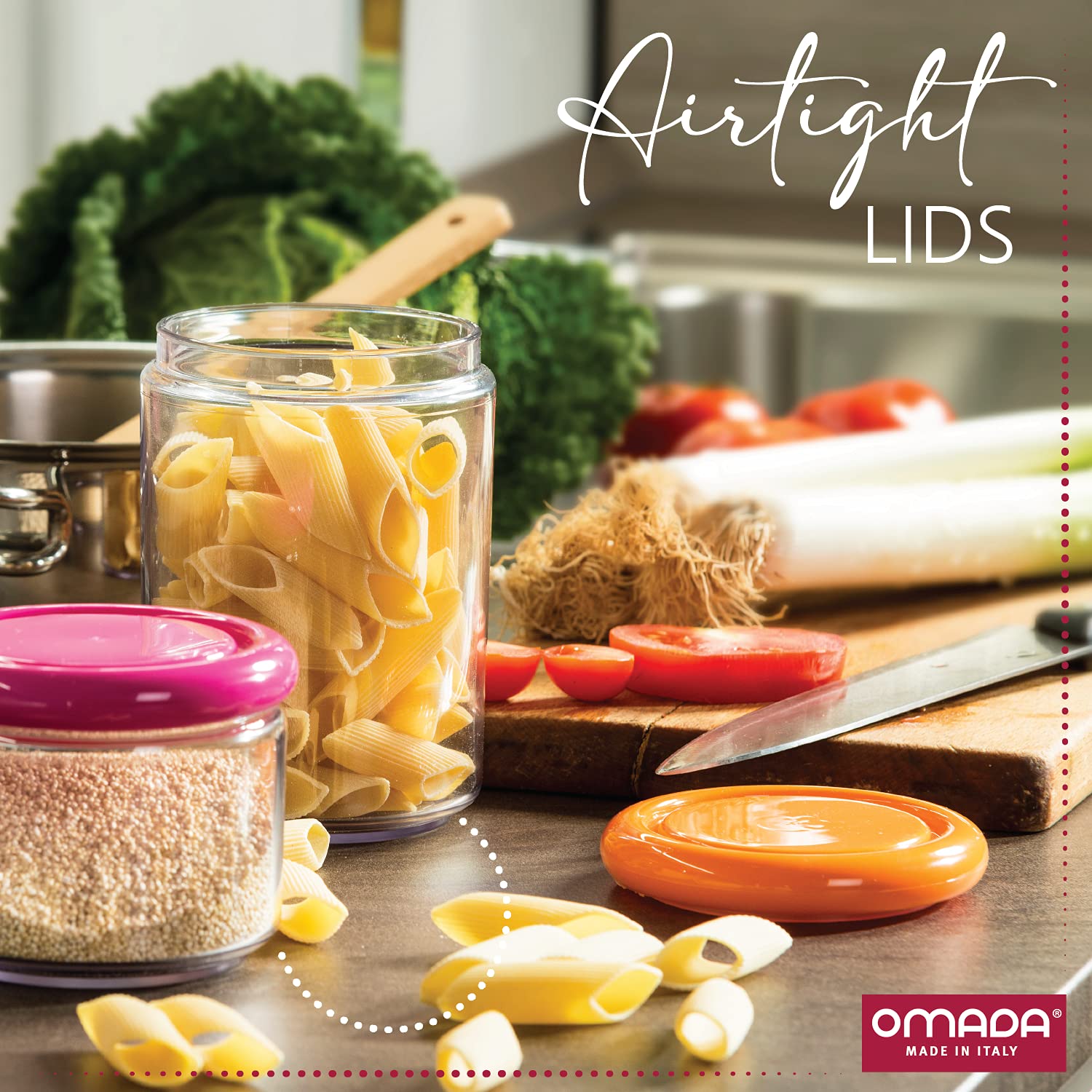 OMADA Acrylic Airtight Storage Container: Sugar Flour Container and Pasta Container - Storage Jar for Food Toiletries Office Supplies - Dishwasher Safe Storage Container Cylinder - 16 Oz β Violet Lid