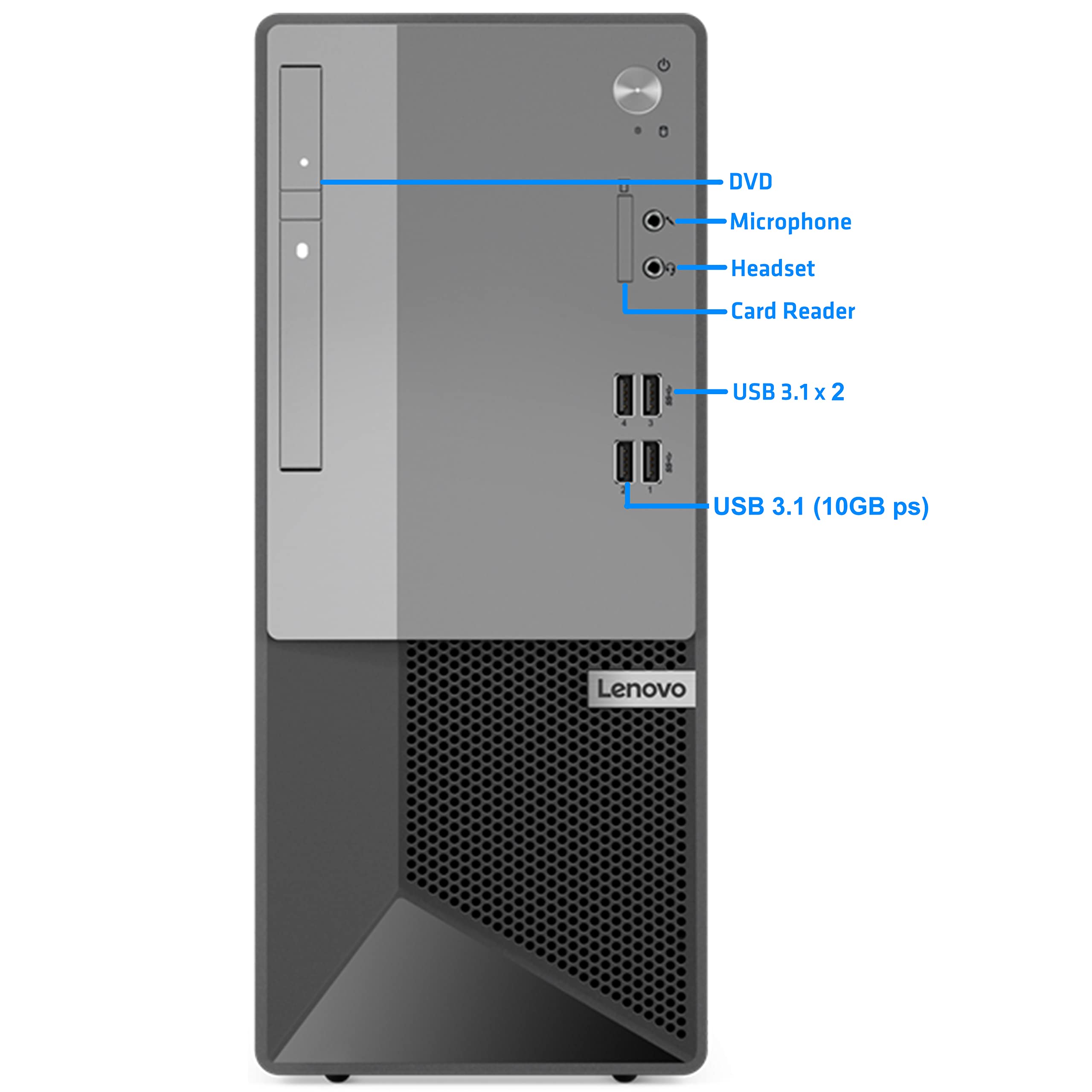 lenovo V50t Tower Gen2 Computer, i9-11900K, 64GB RAM, 2TB NVMe SSD, USB C, DVDRW, HDMI, VGA, Bluetooth, AC WiFi, Windows 11 Pro, Black